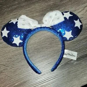 Disney | Accessories | Blue And White Sequined Mickey Mouse Ears With ...
